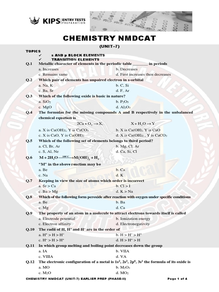 Unit-7 Chemistry Student | PDF | Transition Metals | Ionic Bonding
