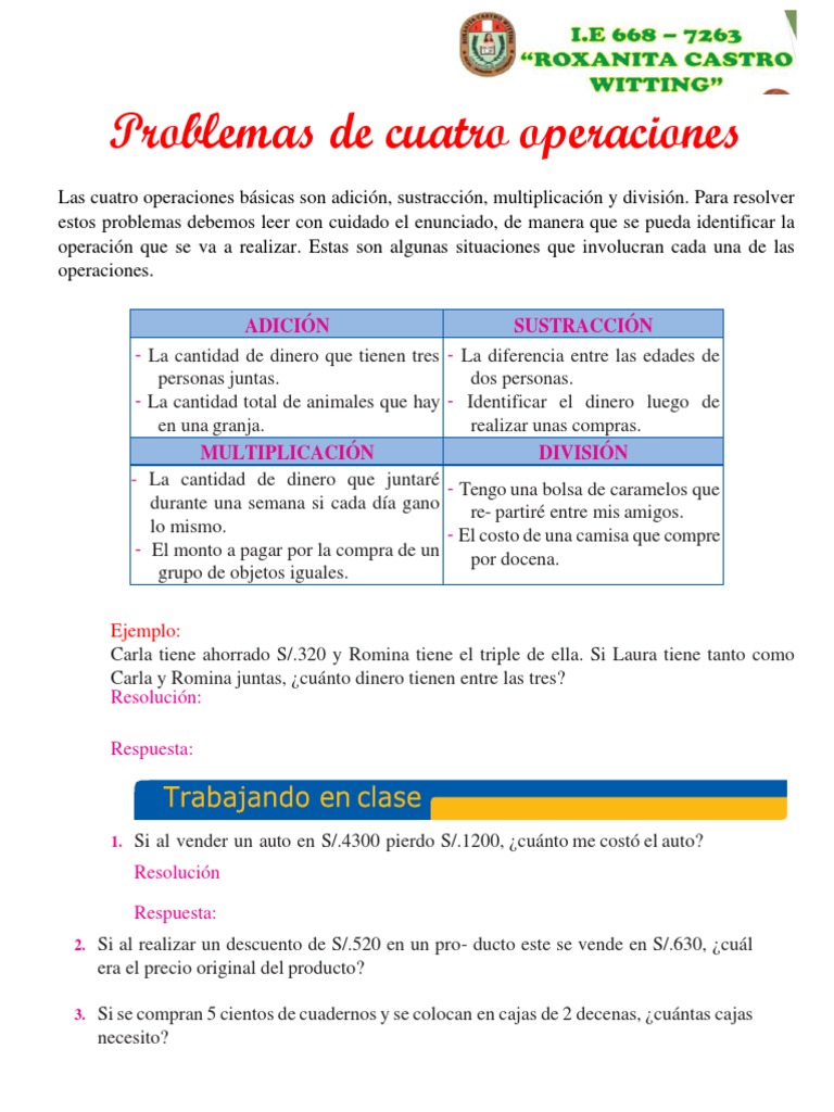 Problemas de Cuatro Operaciones | PDF