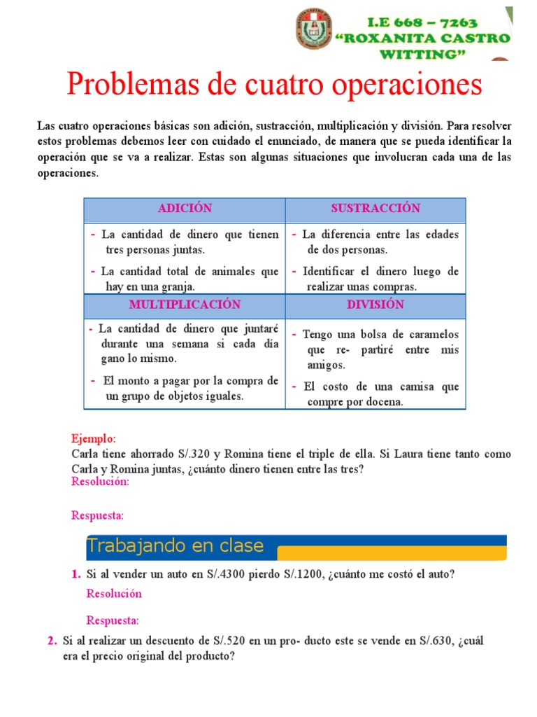 Problemas de Cuatro Operaciones | PDF