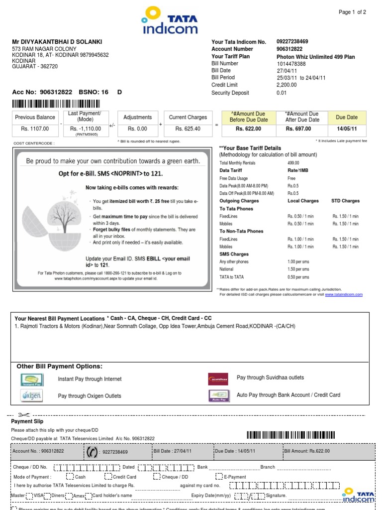Tata Bill | PDF | Cheque | Credit Card