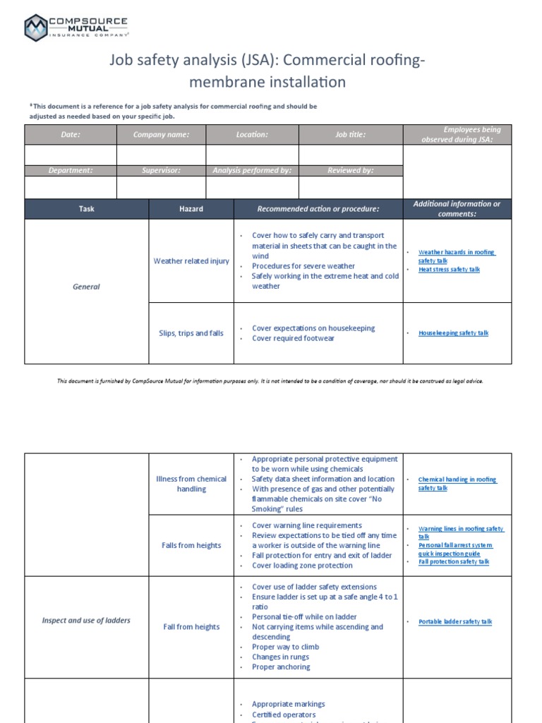 Job Safety Analysis (JSA) : Commercial Roofing-Membrane Installation ...