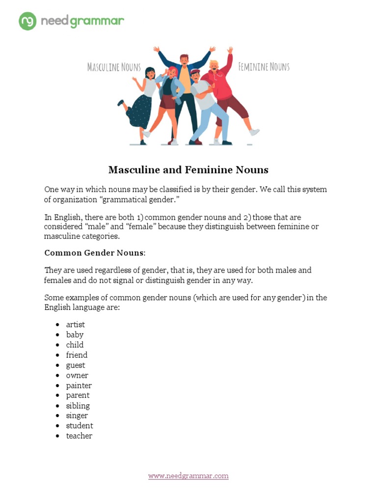 Masculine and Feminine Nouns | PDF | Grammatical Gender | Gender