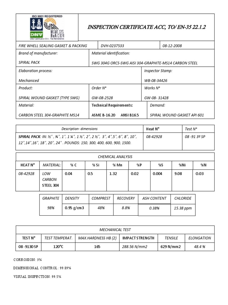 Inspection Certificate Acc, To/ En-35 22.1.2: Technical Requirements ...