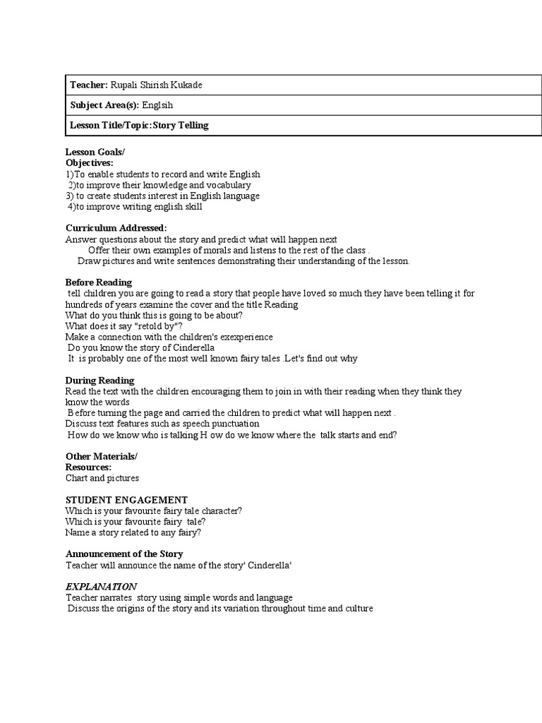 Lesson Plan Story Telling | PDF | Language Arts & Discipline