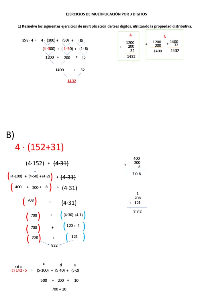 Ejercicios de Multiplicacion Por 3 Digitos | PDF