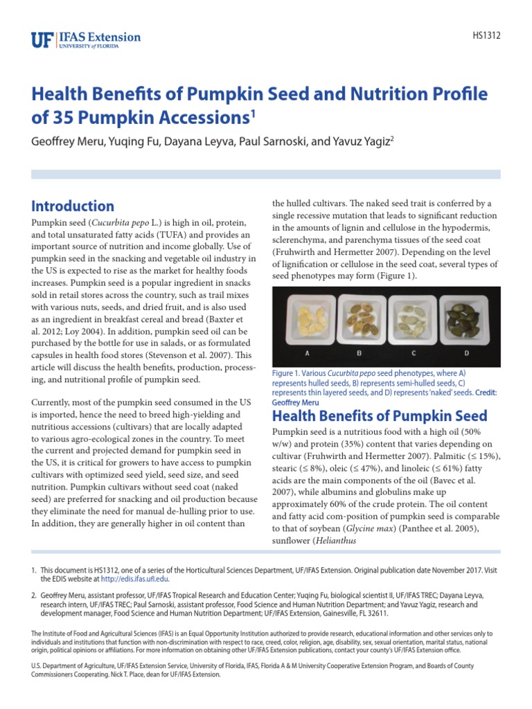 Health Benefits of Pumpkin Seed and Nutrition Profile of 35 Pumpkin ...
