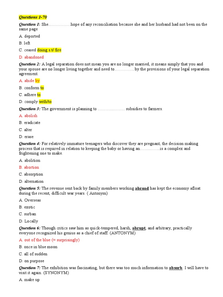 English Vocabulary Practice Questions | PDF | Social Science