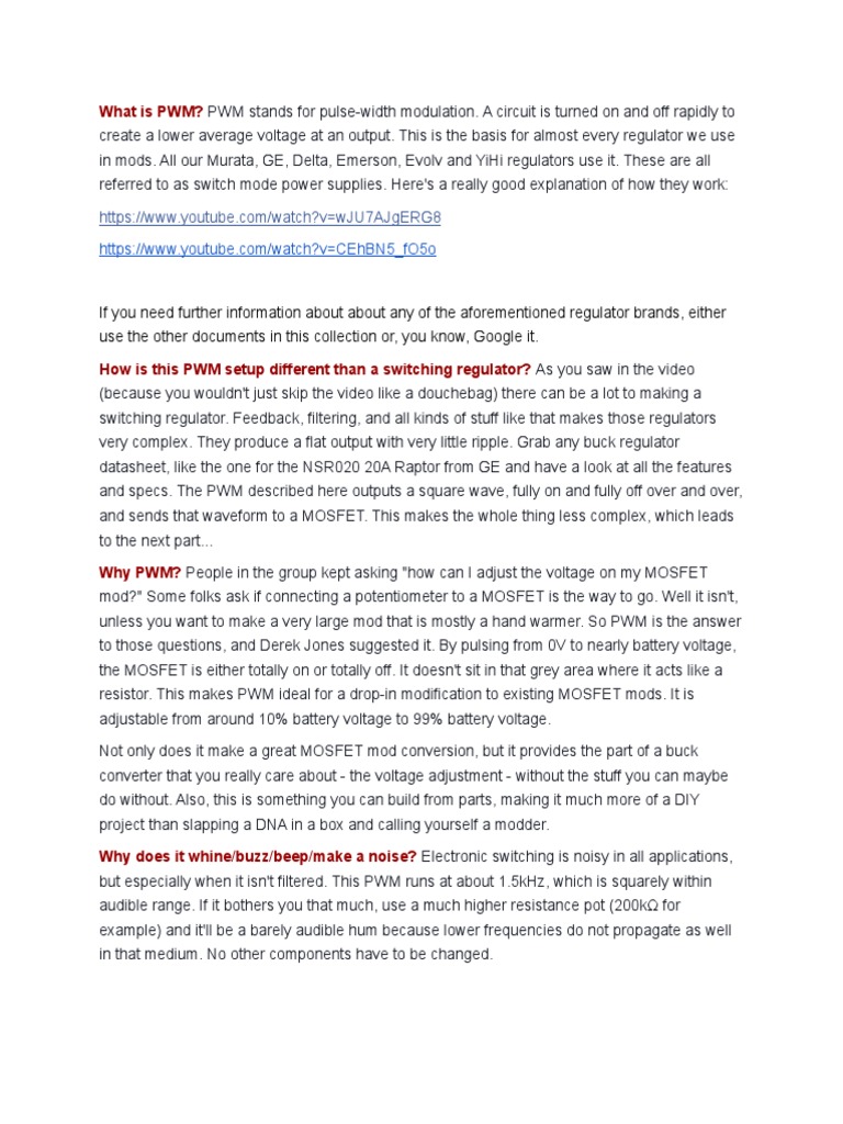 PWM Basics for DIY Modders | PDF | Mosfet | Electrical Engineering