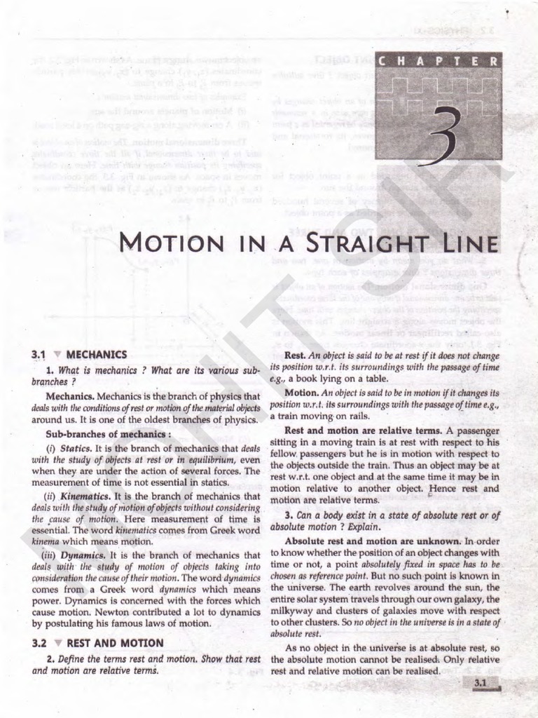 Motion in A Straight Line | PDF | Velocity | Speed