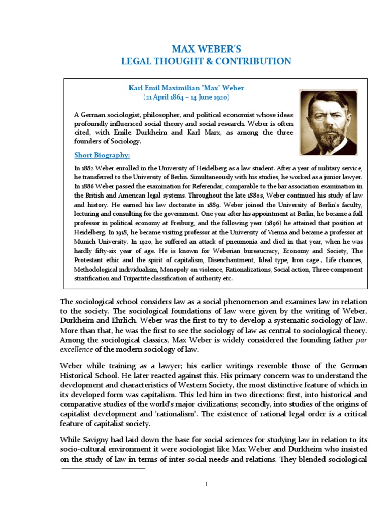 Max Weber'S: Legal Thought & Contribution | PDF | Max Weber | Rationality