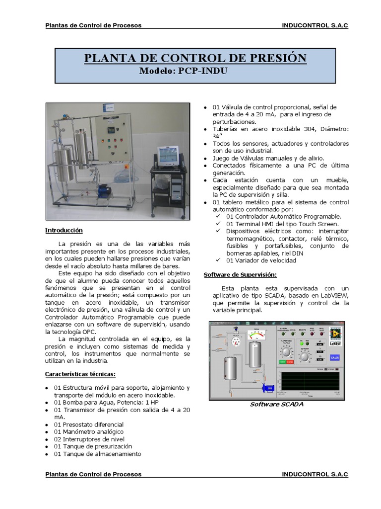 PLANTA DE CONTROL DE PRESIÓN Modelo PCP-INDU | PDF | Scada | Ingenieria Eléctrica