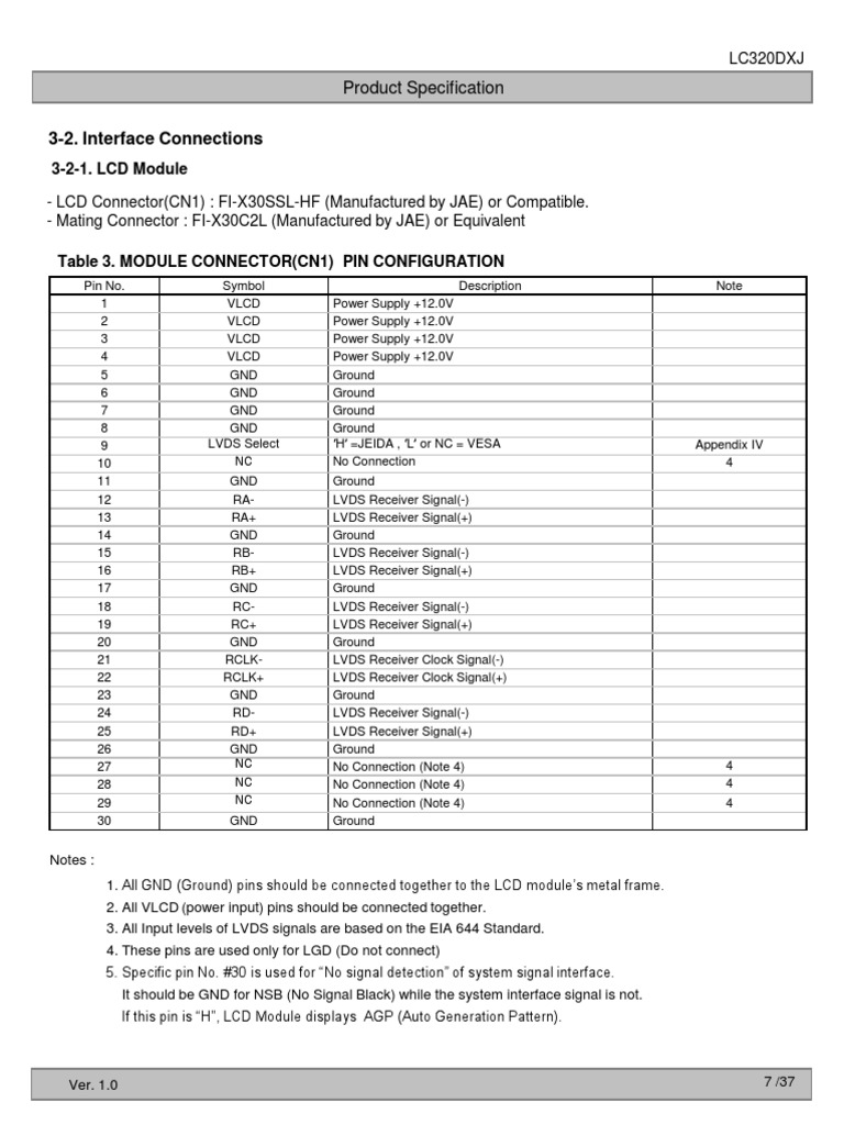 Conector LVDS Pinouts | PDF | Computer Hardware | Telecommunications