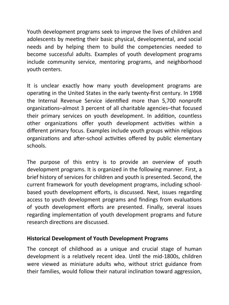 History of Youth Development Program | PDF | Juvenile Delinquency | Youth