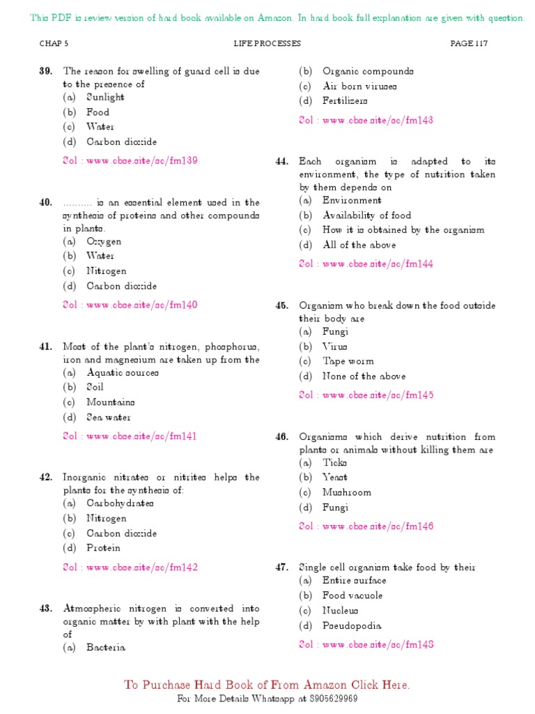 Life Processes Chapter Review: Multiple Choice Questions on Digestion ...
