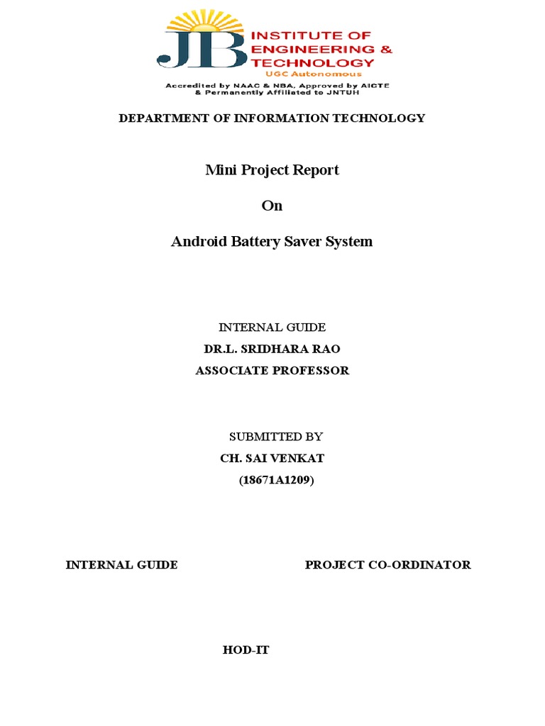Mini Project Report On Android Battery Saver System: Department of Information Technology | PDF ...