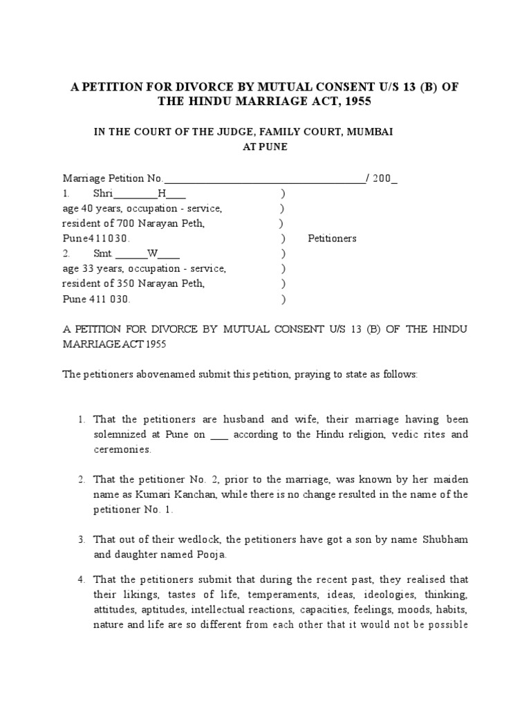 A Petition For Divorce by Mutual Consent | PDF | Marriage | Divorce