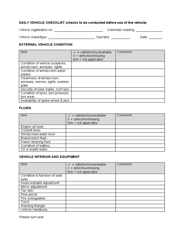 Daily Vehicle Inspection Checklist | PDF