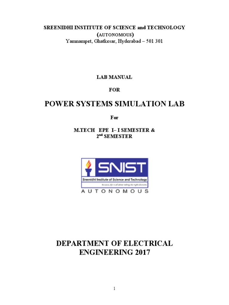 Power System Simulation Lab Manual - M.Tech (EPE) I Year I Sem& 2nd Sem - 2018 | PDF | Control ...