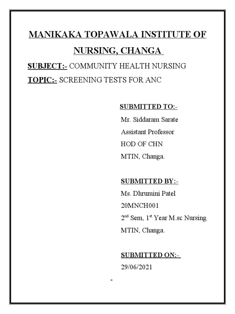 Screening Tests For Anc Mother | PDF | Blood Type | Medical Specialties