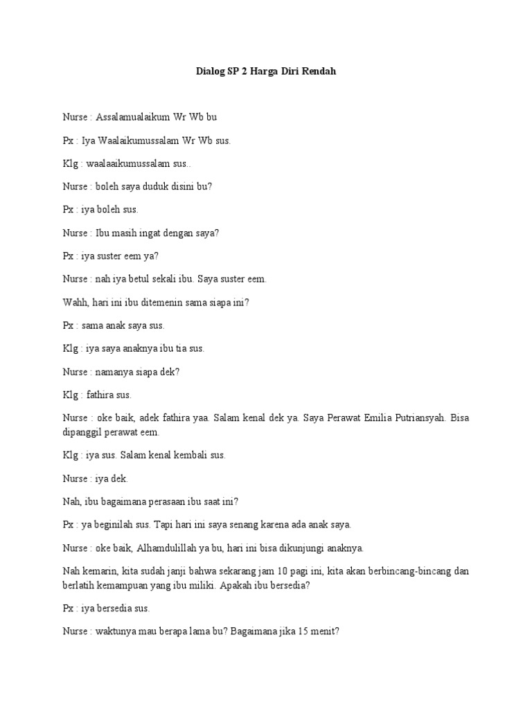 Dialog SP 2 Harga Diri Rendah | PDF