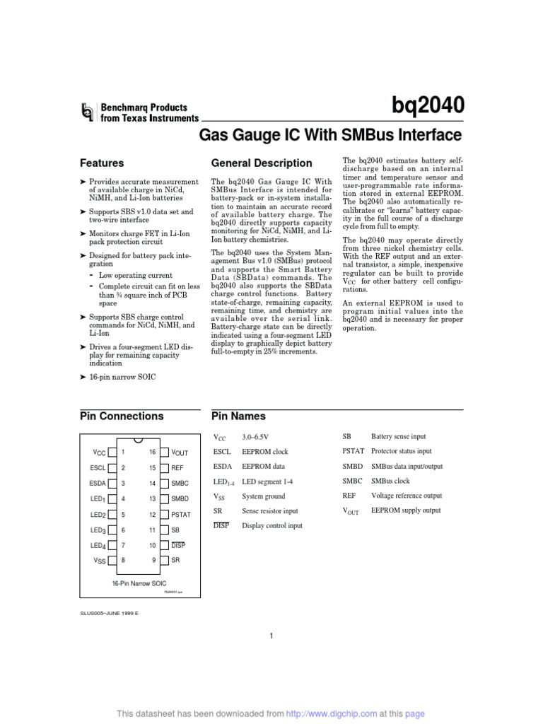 BQ2040 SMBus IC | PDF | Lithium Ion Battery | Bit