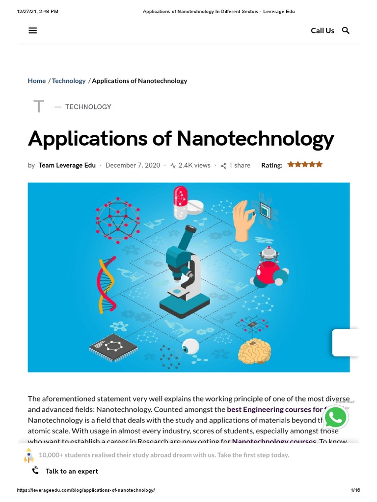 Applications of Nanotechnology in Different Sectors | PDF ... Applications of Nanotechnology in Different Sectors | PDF ...