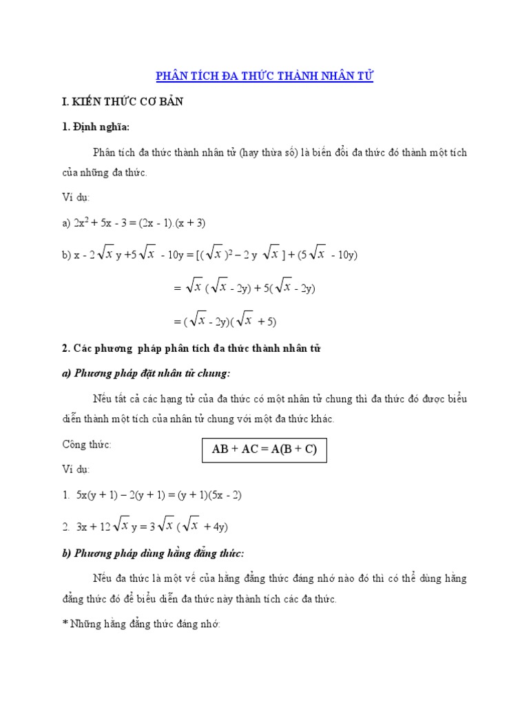 Bai Tap Phan Tich Da Thuc Thanh Nhan Tu | PDF