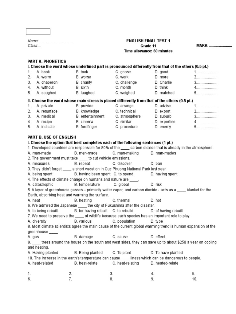 Grade 11 English Final Test Guide | PDF | Fat | Diet (Nutrition)