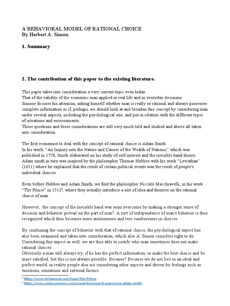 Sketch - A Behavioral Model of Rational Choice | PDF | Rationality ...