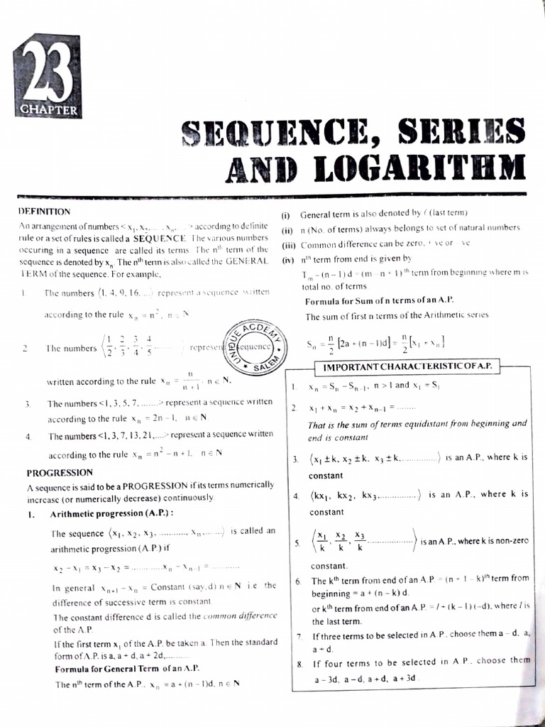 Sequence, Series and Logarithms | PDF | Logarithm | Mathematical Concepts