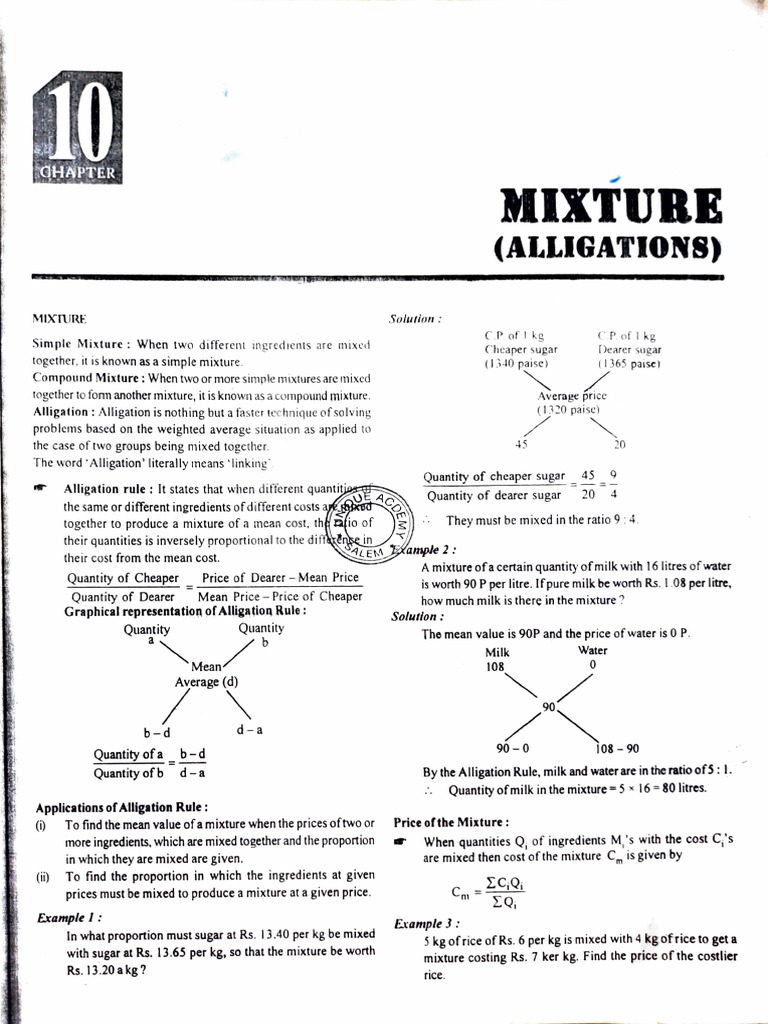 Mixture: (Alligations) | PDF | Ratio | Mixture