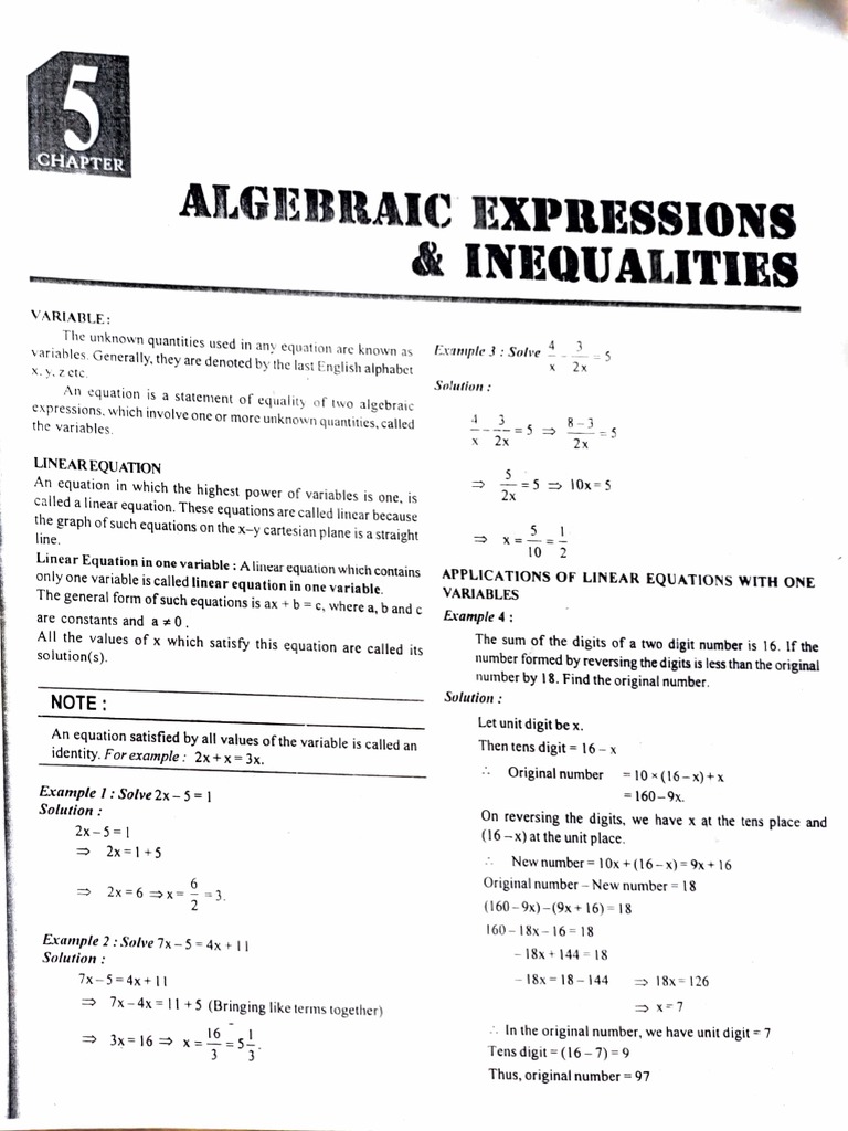 Algebraic Expressions &inequalities | PDF | Equations | System Of ...