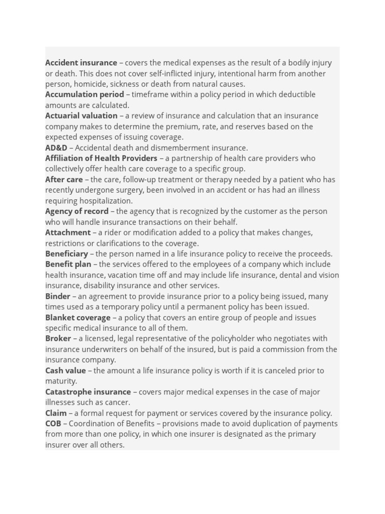 Insurance Vocabulary | PDF | Insurance | Life Insurance