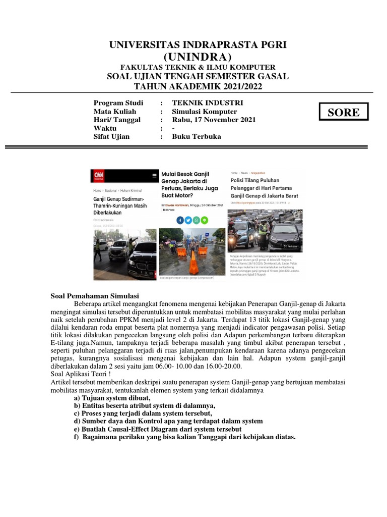 UTS SORE Simulasi Komputer Gasal 21-22 | PDF | Metode & Bahan Ajar | Komputer