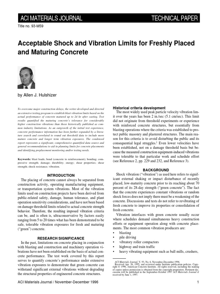 Acceptable Shock and Vibration On Green Concrete | PDF | Concrete ...