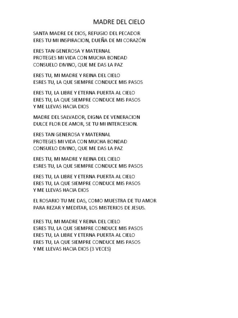 Cancion Madre Del Cielo Pdf
