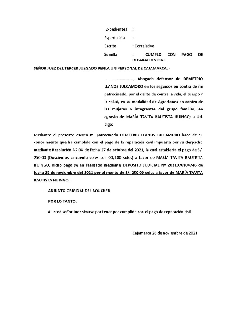 Pago de Reparacion Civil | PDF