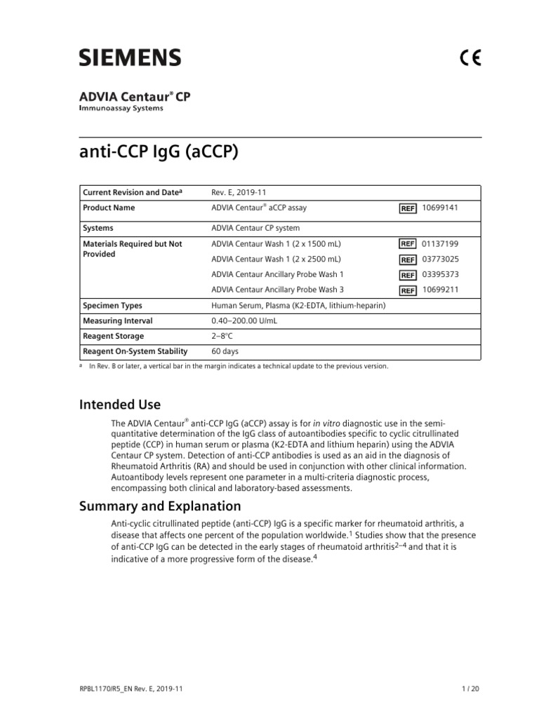 Anti-Ccp Igg (Accp) : Intended Use | PDF | Antibody | Assay
