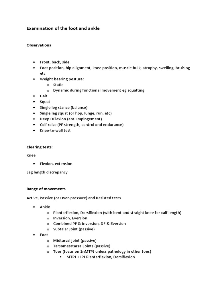 Foot and Ankle Examination Template 21 - 22 | PDF | Foot | Ankle