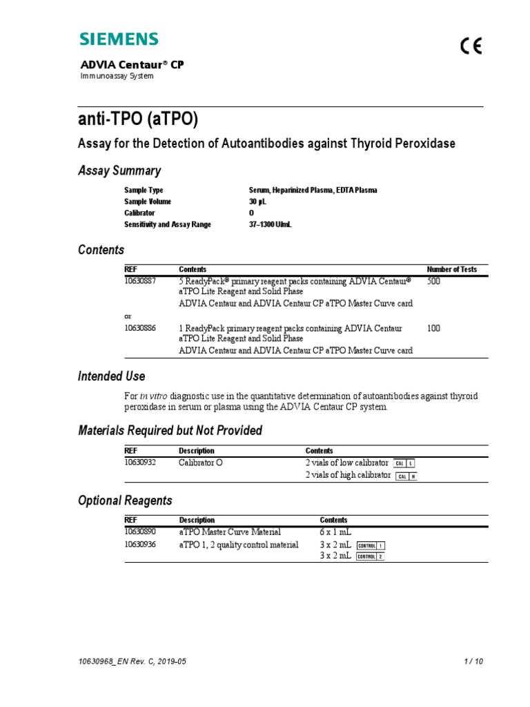 anti-TPO (aTPO) : Assay For The Detection of Autoantibodies Against ...