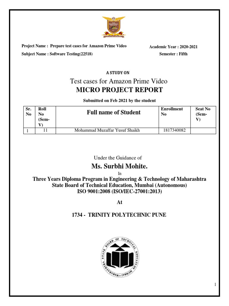 Test Cases For Amazon Prime Video: Micro Project Report | PDF ...