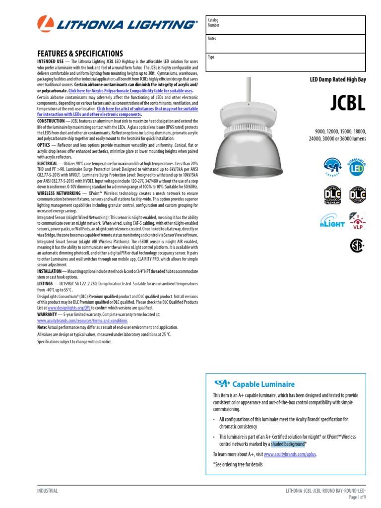 Ficha Técnica Lithonia-Jcbl | PDF | Lighting | Light Emitting Diode