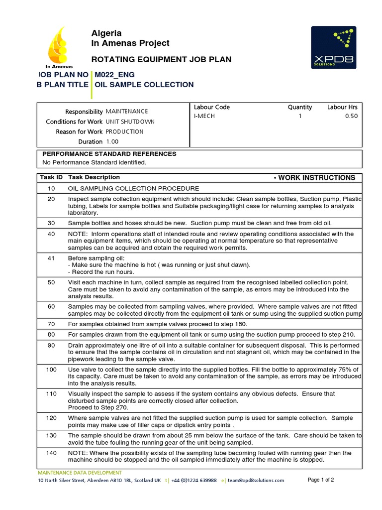 Oil Sample Collection Procedure | PDF | Pump | Valve
