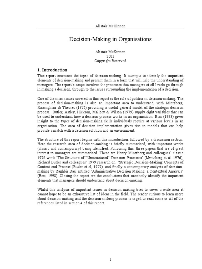 The Structure of Unstructured Decision Process | PDF | Decision Making ...