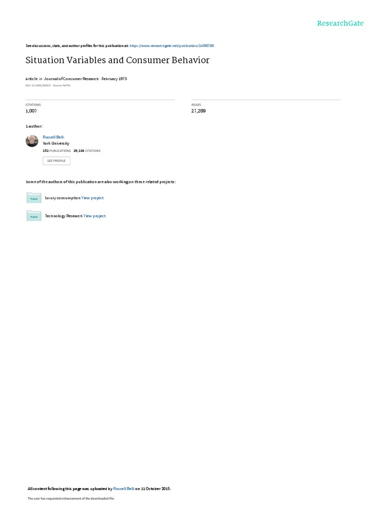 Situation Variables and Consumer Behavior | PDF | Consumer Behaviour ...