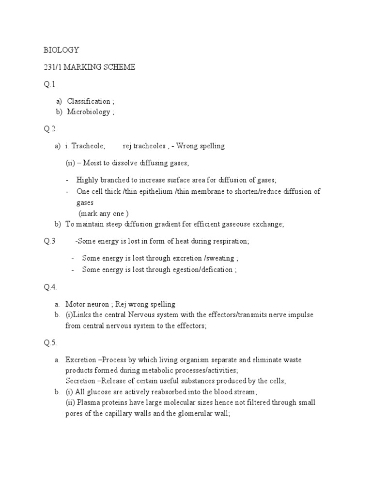 2024 Biology Exam Marking Scheme | PDF | Biology | Physiology