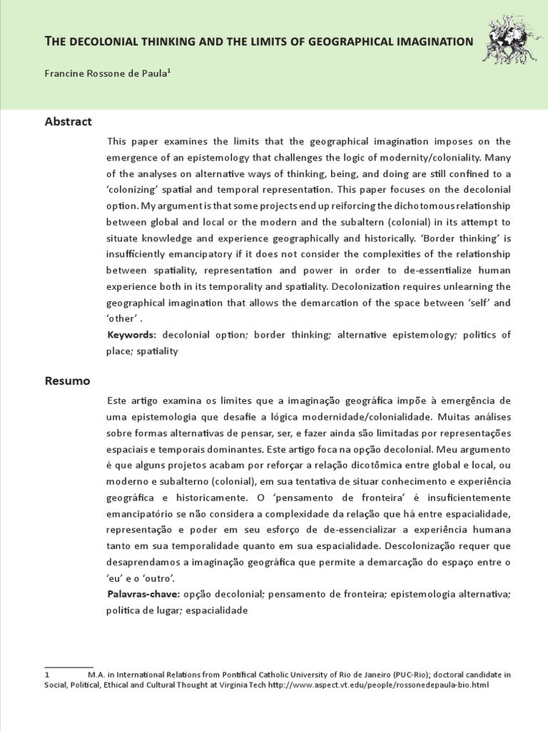 The Decolonial Thinking and The Limits o | PDF | Epistemologia | Geografia