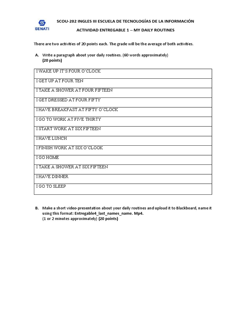 Actividad Entregable 1 - My Daily Routines - ETI v2 | PDF | Language ...