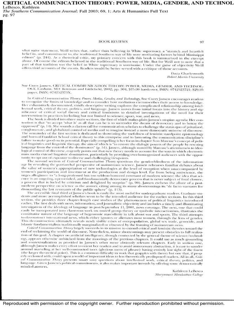 Critical Theory Communication | PDF