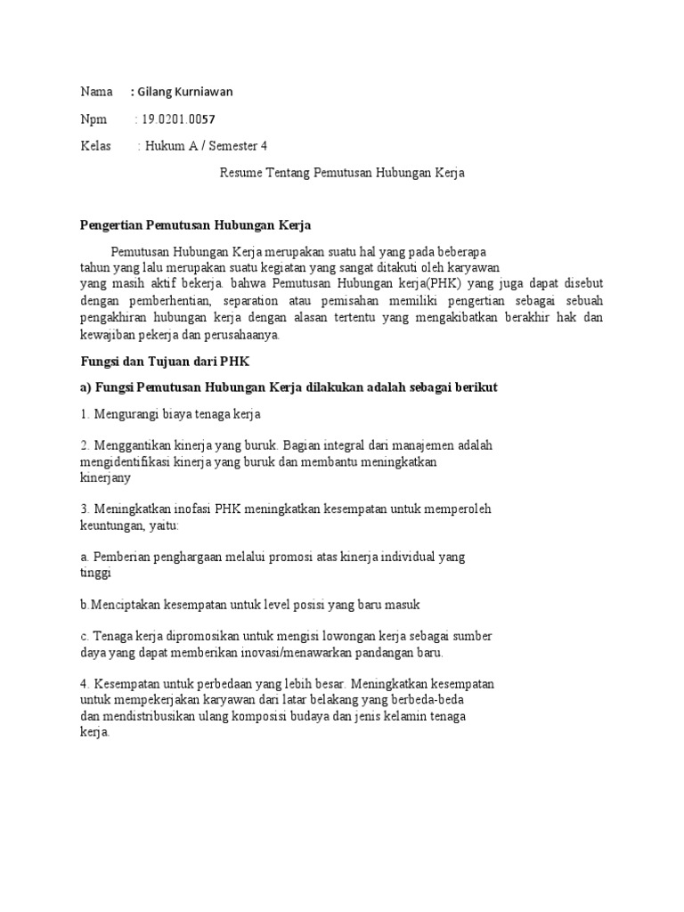 Resume Pemutusan Hubungan | PDF